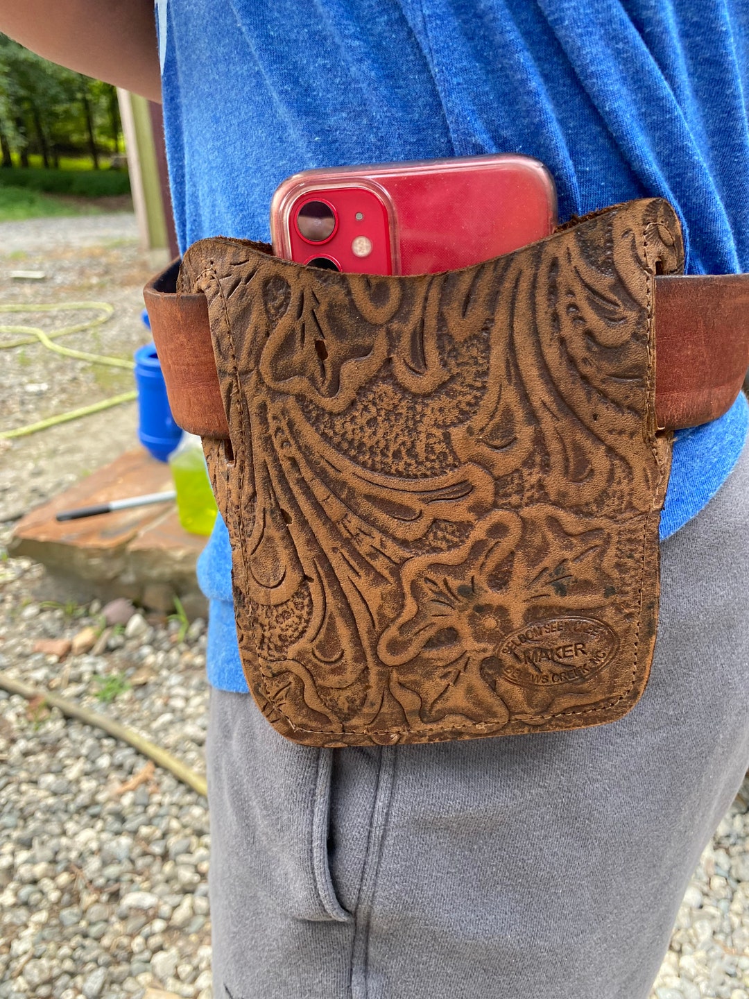 Vintage Leather Tooled Phone Pouch - Etsy