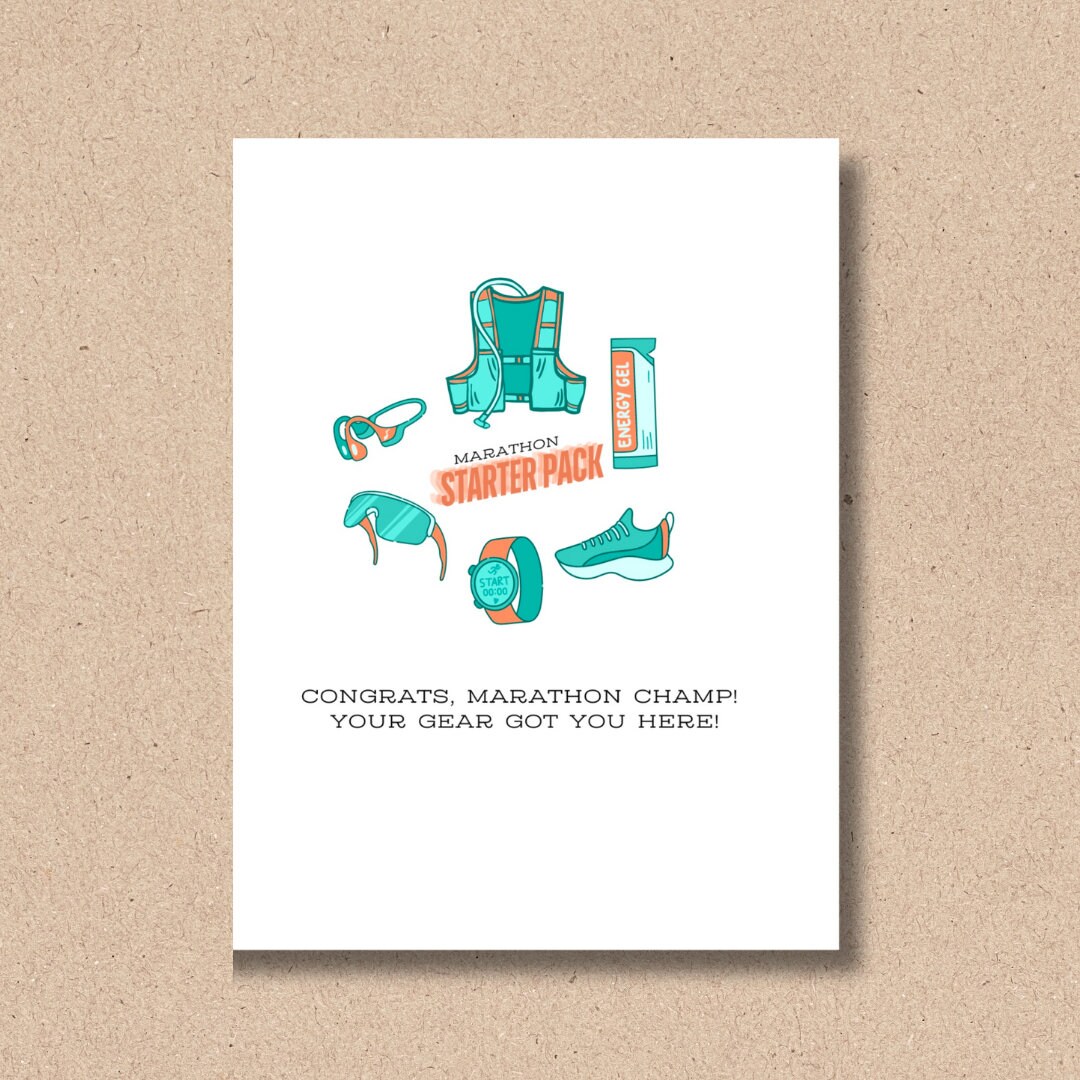Marathon Runner Gear Congratulations Card | First Marathon ...