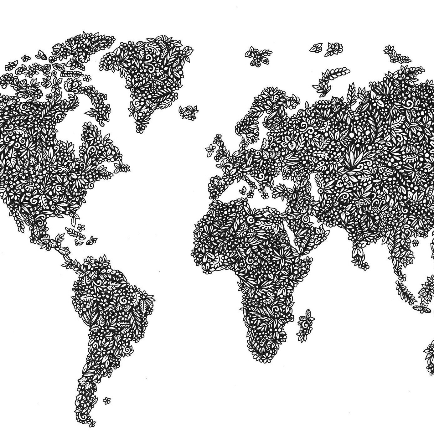 Affiche Carte Du Monde Dessinée à La Main En Noir Et Blanc à - Etsy UK