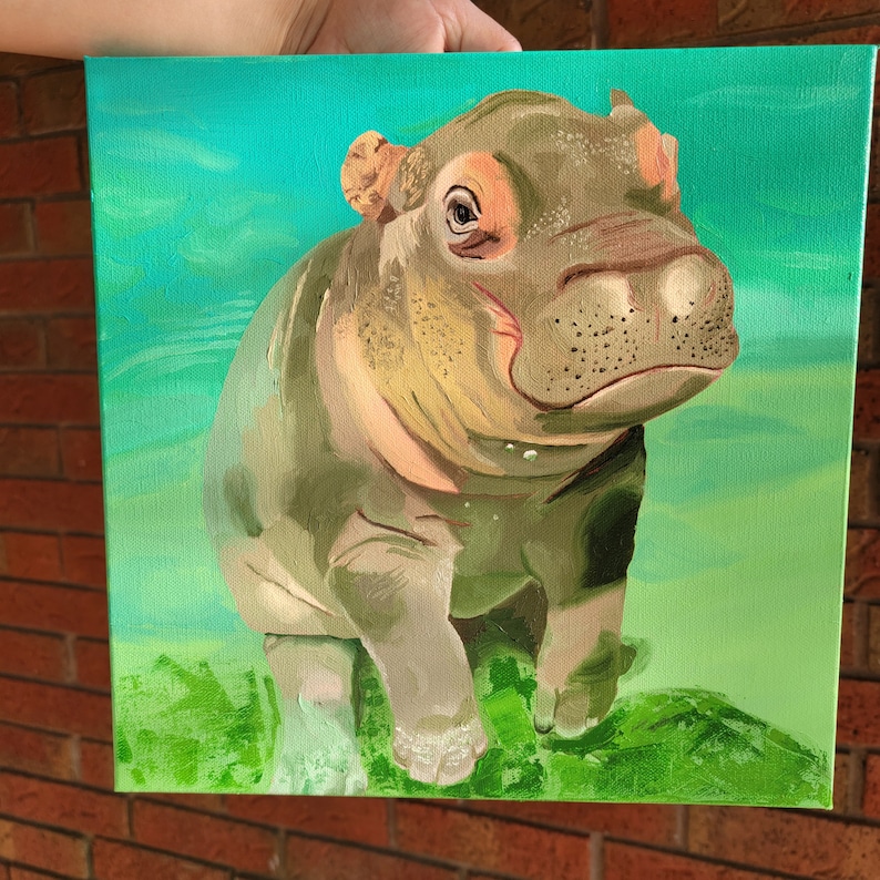 Hippo Oil Painting, Hippopotamus - Etsy