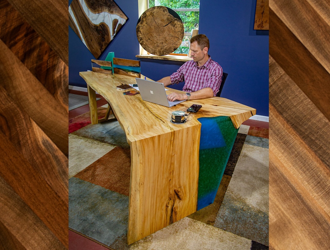 Live Edge Waterfall Desk | 90" Length - Etsy