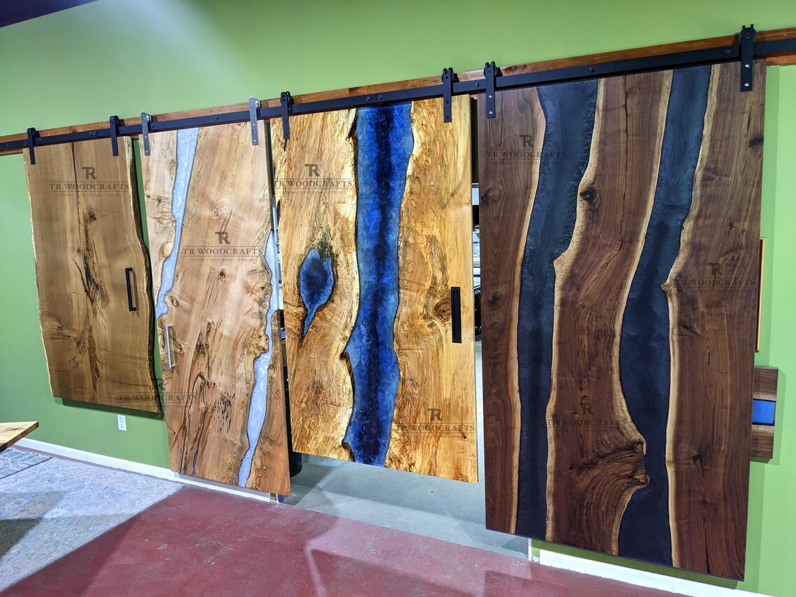 Custom Epoxy Resin River Live Edge Barn Sliding Door Handcrafted in CT ...