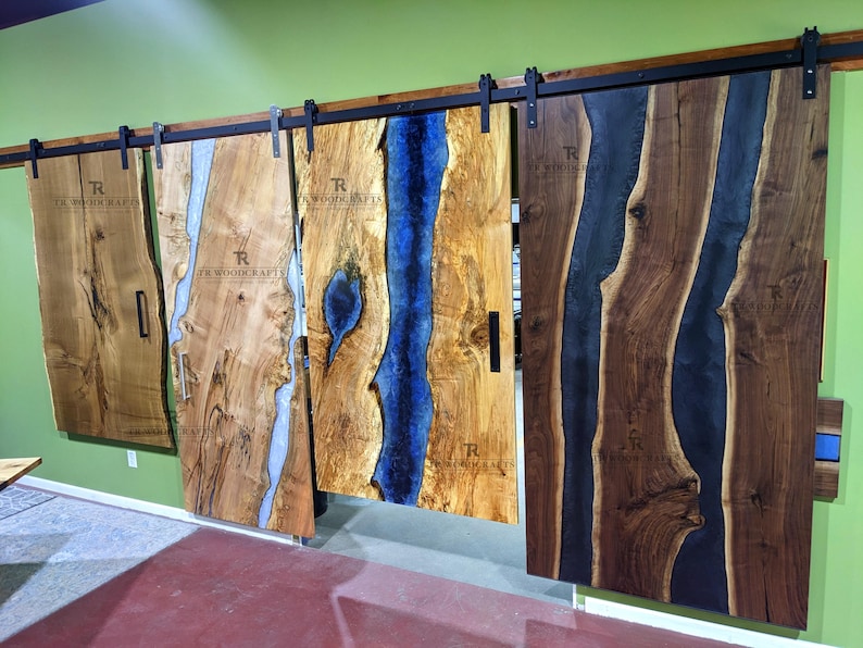 Custom Epoxy Resin River Live Edge Barn Sliding Door | Handcrafted in ...