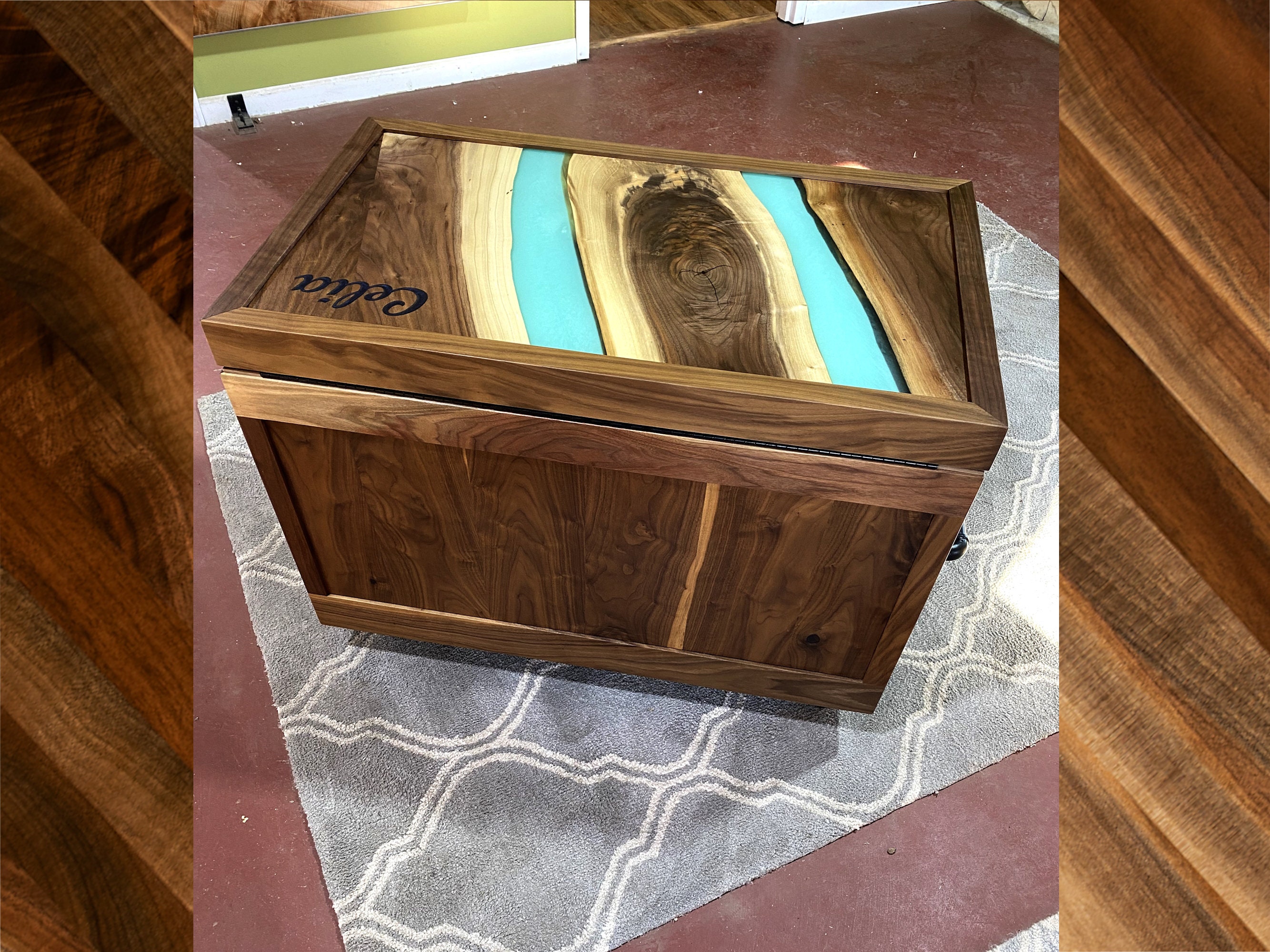 Custom Modern Equestrian Tack Trunk Epoxy Resin River Live Edge ...