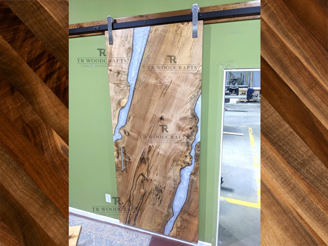 Custom Epoxy Resin River Live Edge Barn Sliding Door | Handcrafted in ...