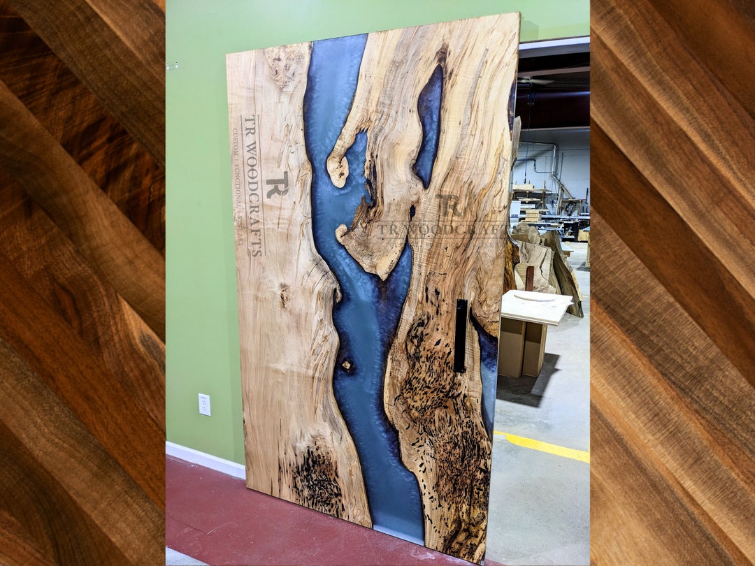 Custom Epoxy Resin River Live Edge Modern Hidden Hardware Sliding Barn ...
