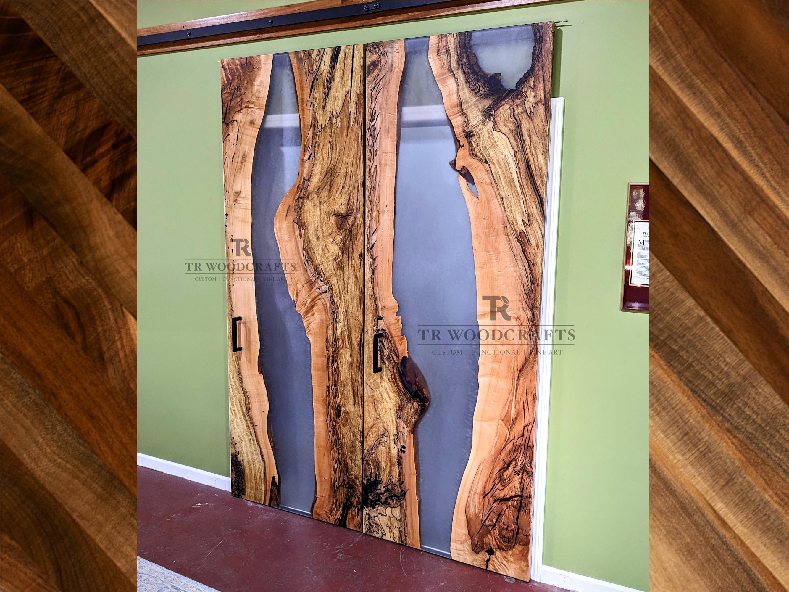 Custom Epoxy Resin River Live Edge Modern Hidden Hardware Sliding Barn ...