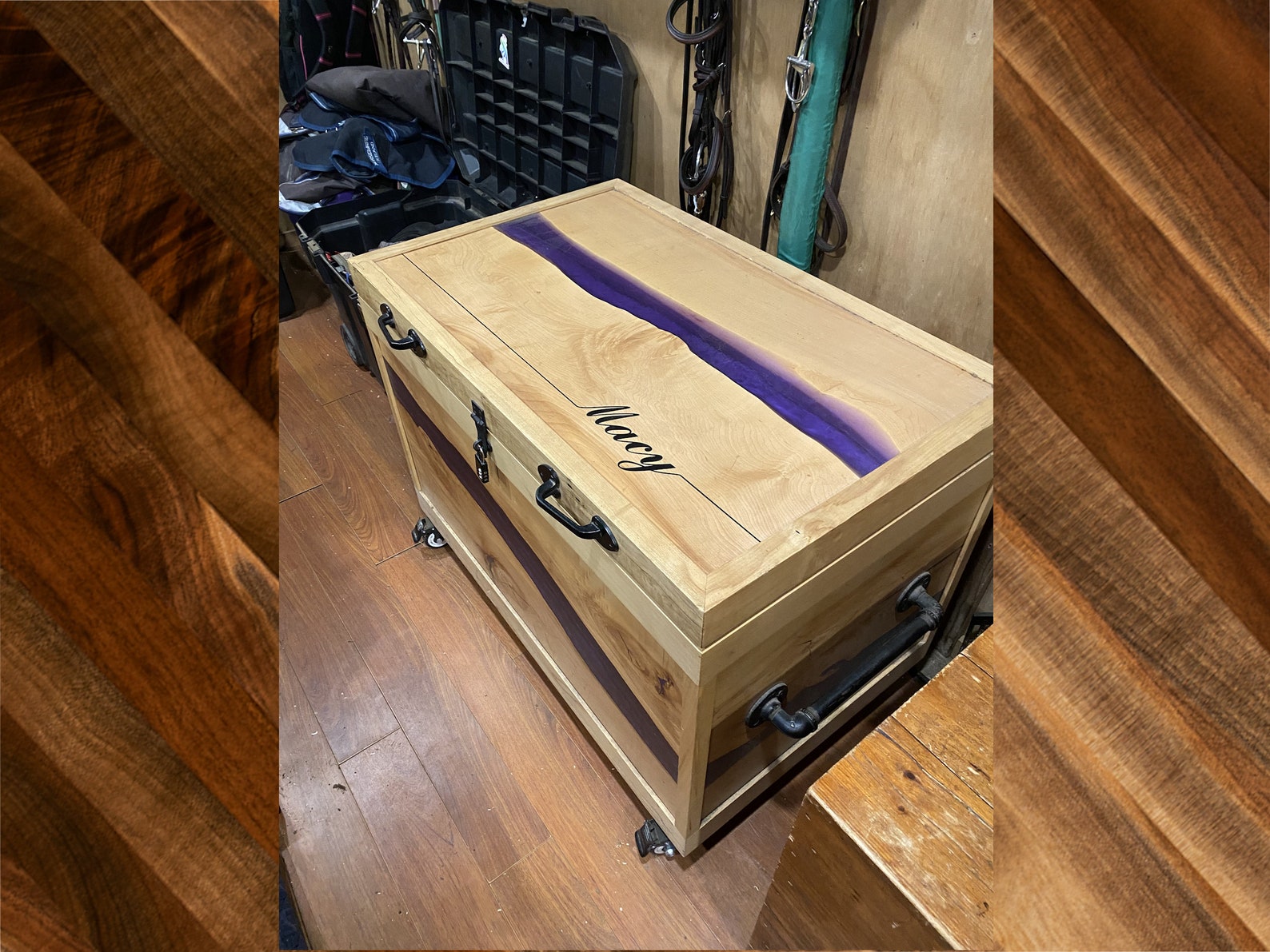 Custom Modern Equestrian Tack Trunk | Epoxy Resin River Live Edge ...
