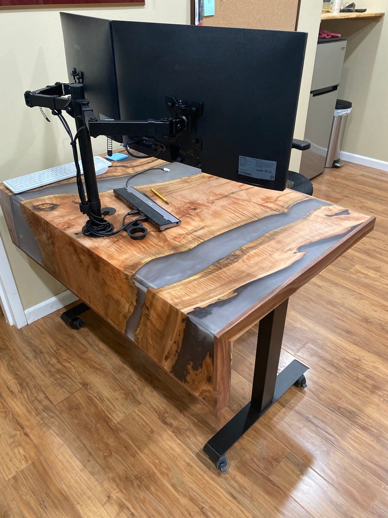 Adjustable Height Custom Epoxy River Office Desk - Etsy
