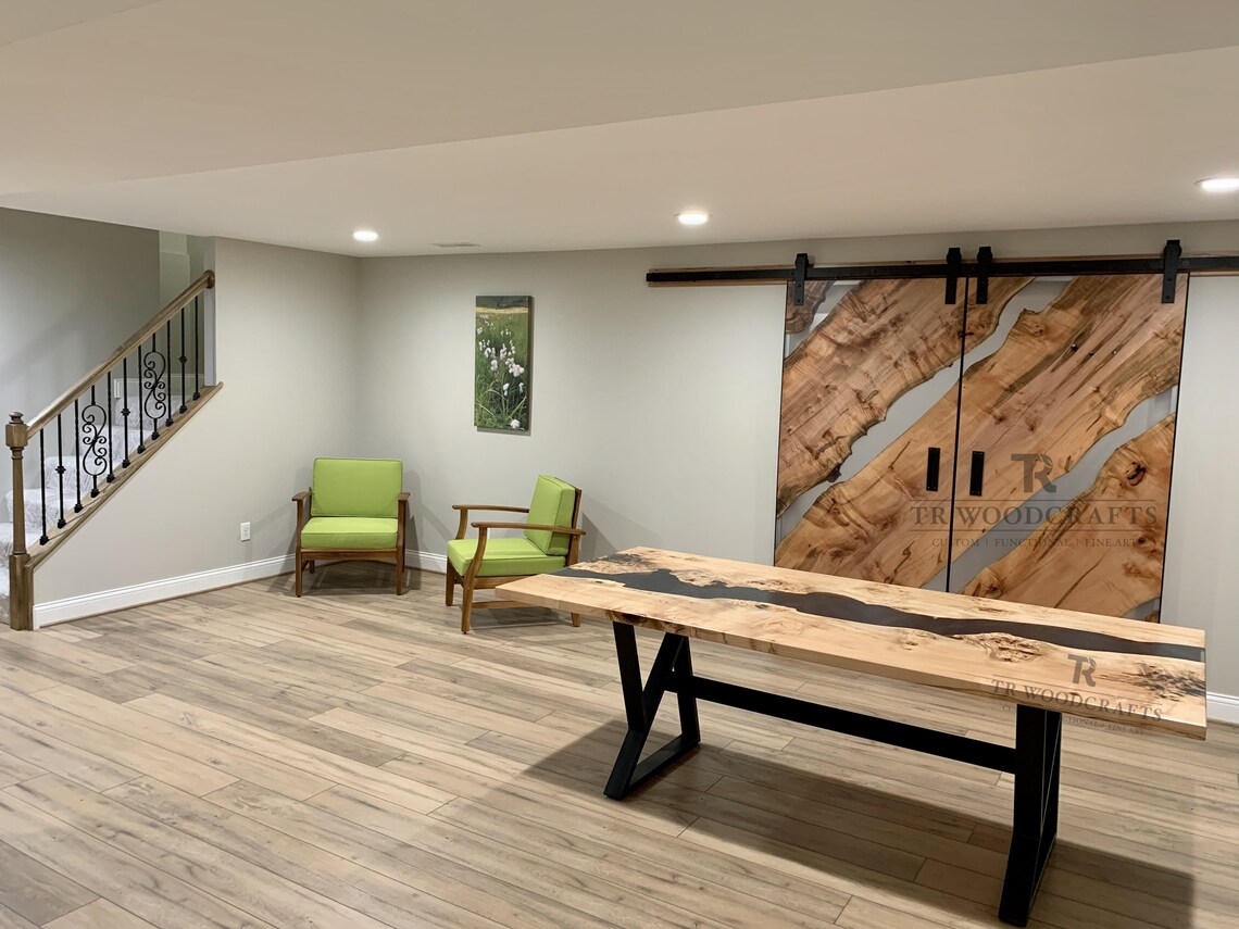 Custom Epoxy Resin River Live Edge Barn Sliding Door | Handcrafted in ...