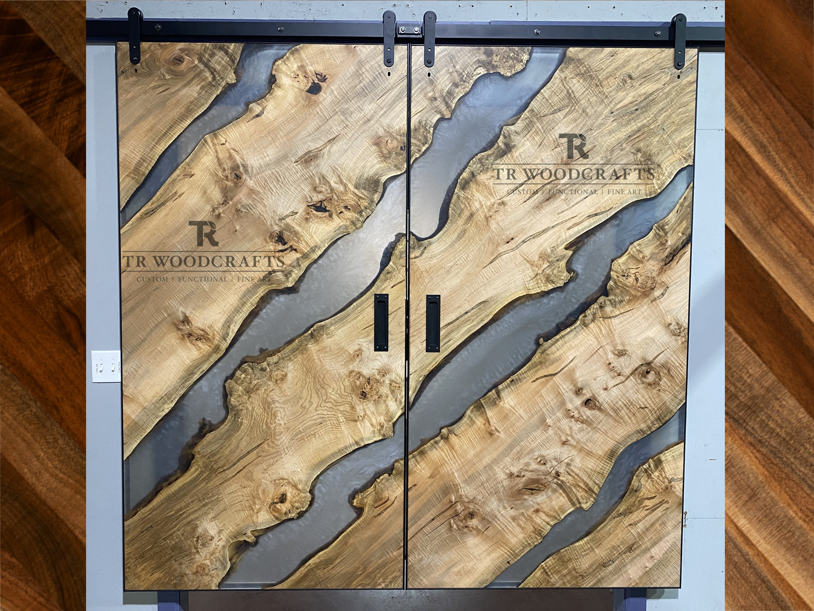 Custom Epoxy Resin River Live Edge Barn Sliding Door Handcrafted in CT ...