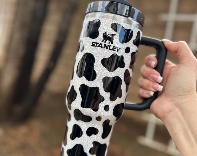 Cow Print Stanley, Cow, Fully Glittered, Custom Stanley, Add Name! - Etsy