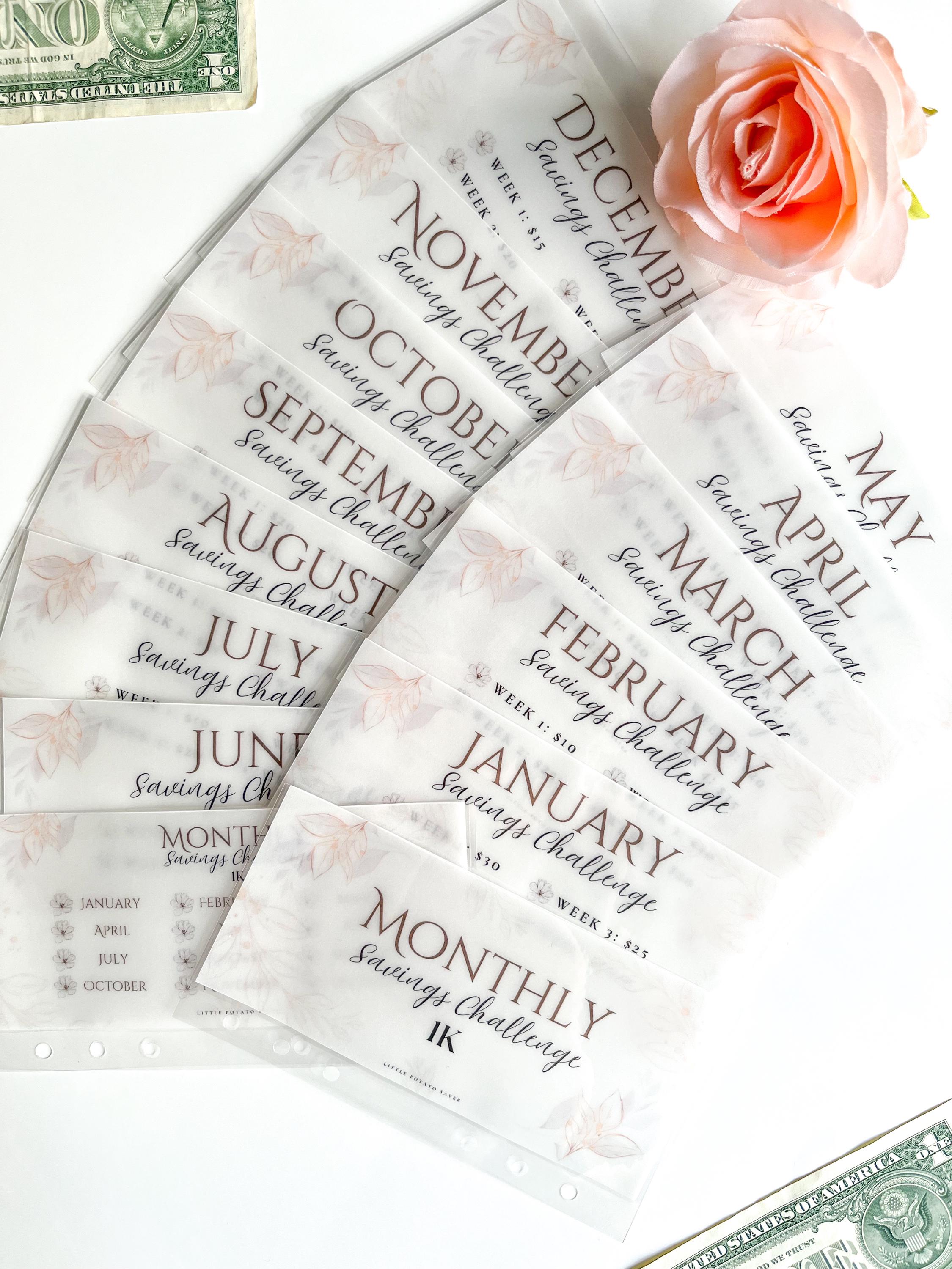 1k 3k 5k 10k Luxury Monthly Vellum Savings Challenge Minimalistic ...