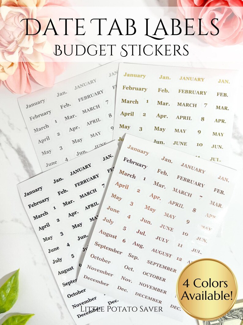 Date Monthly Budget Tab Labels | Organize Your Cash Envelopes | Index ...