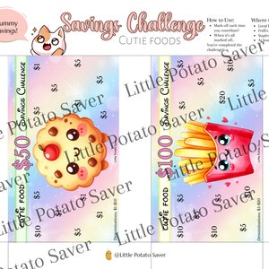8 Cutie Foods Savings Challenge | 50-1000 Money Tracker | A6 Savings ...