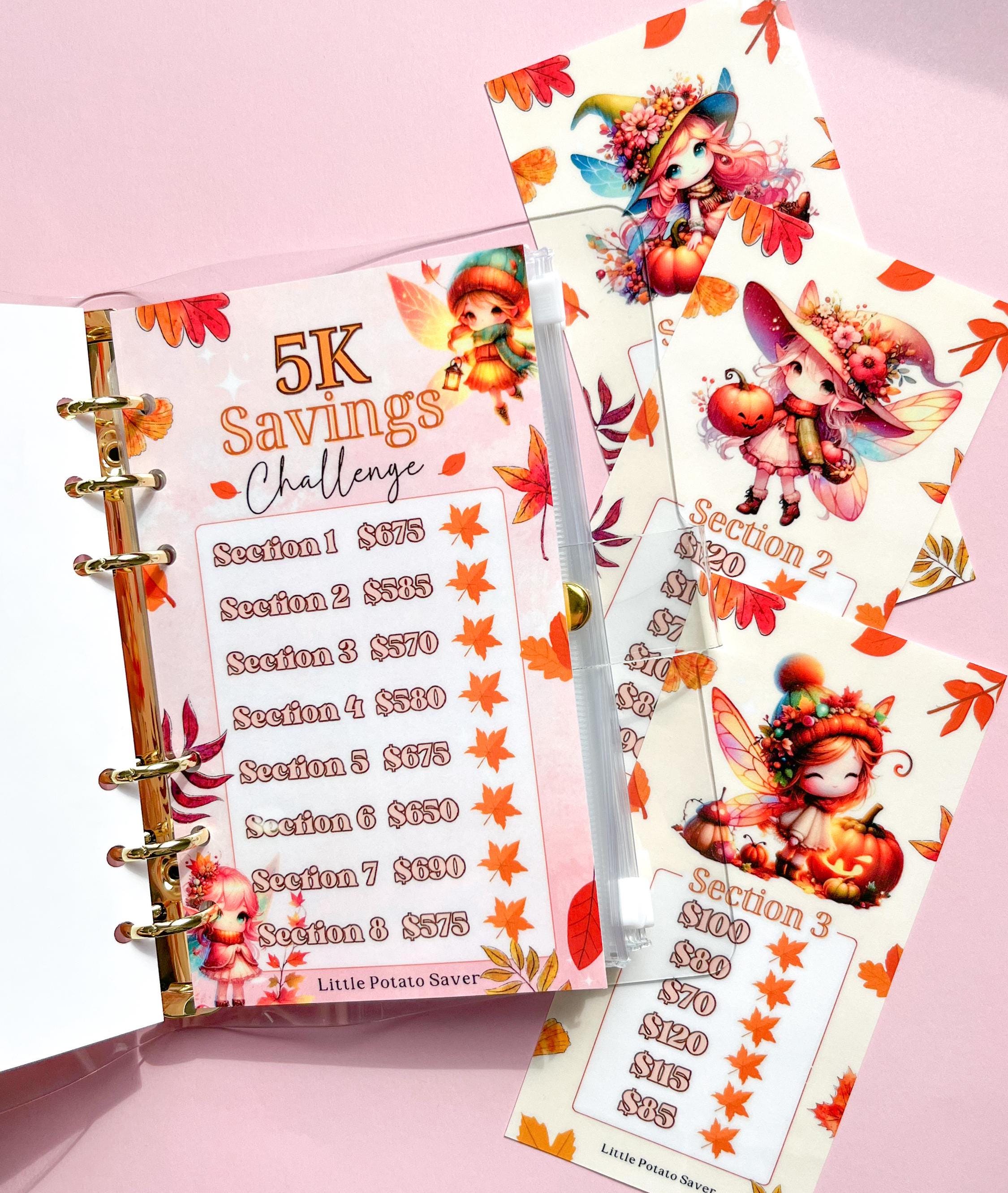 1k 3k 5k Autumn Fairies Savings Challenge Budget Binder L Cash Stuffing ...