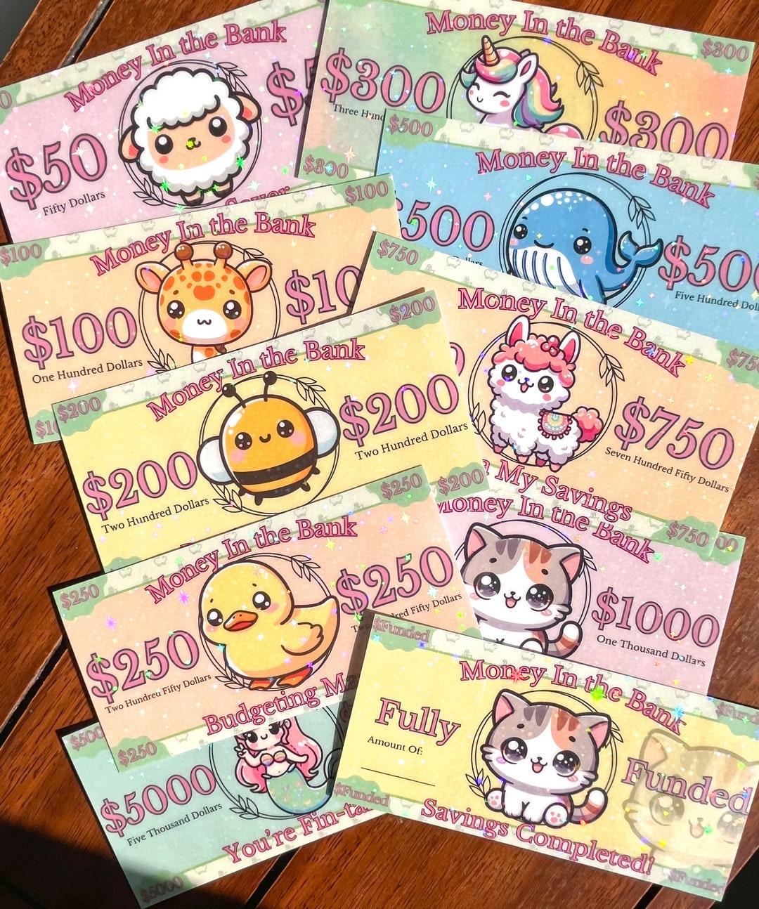 Money Place Holders - Cute Animals | 50-1000 Fully Funded | A6 Savings ...