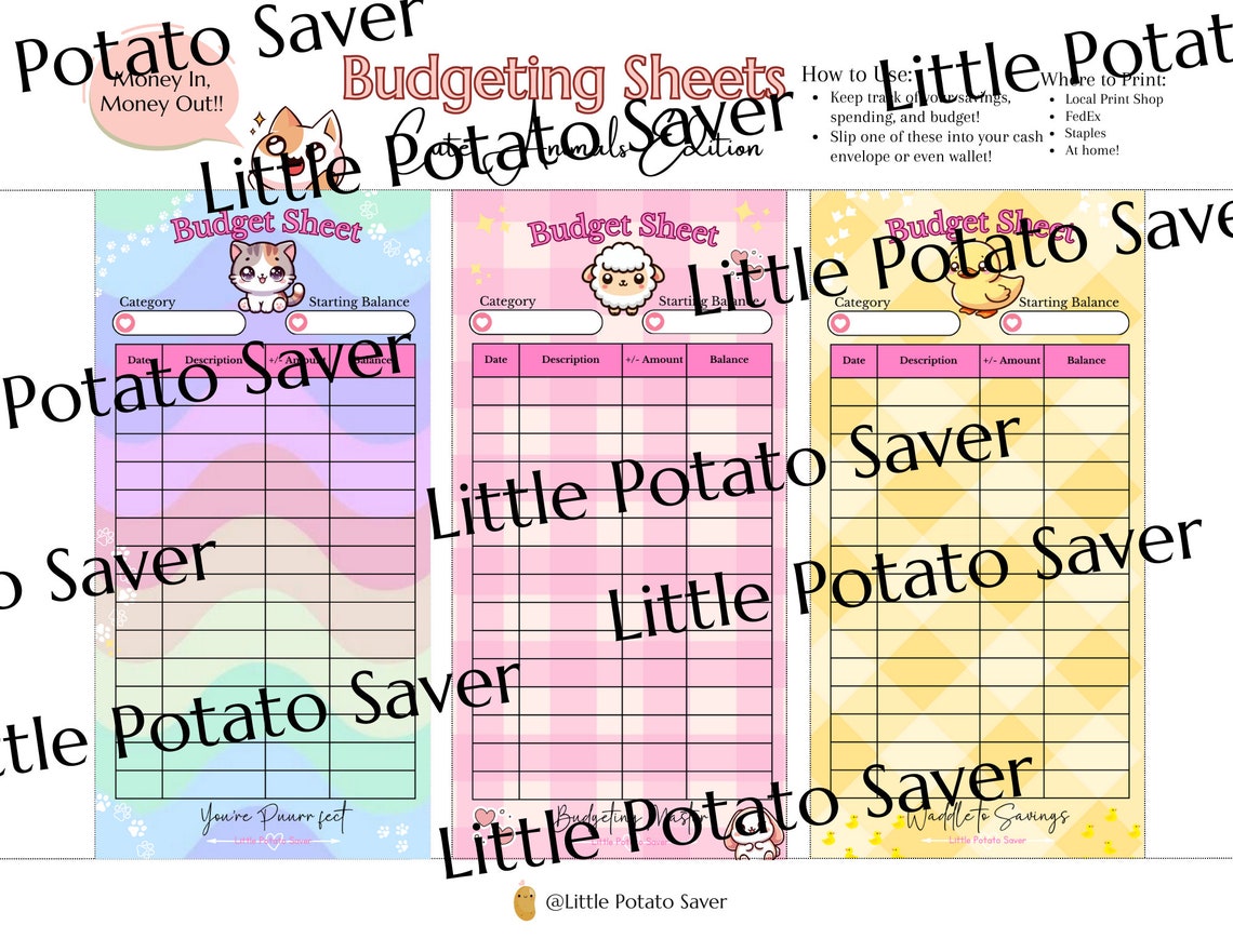 8 Budget Sheets - Cute Animals | Money Tracker | A6 Savings Challenges ...