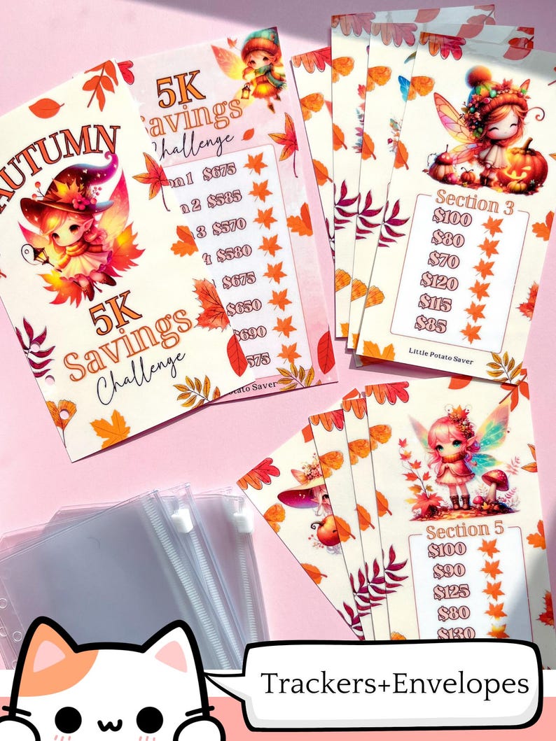 1k 3k 5k Autumn Fairies Savings Challenge Budget Binder L Cash Stuffing ...