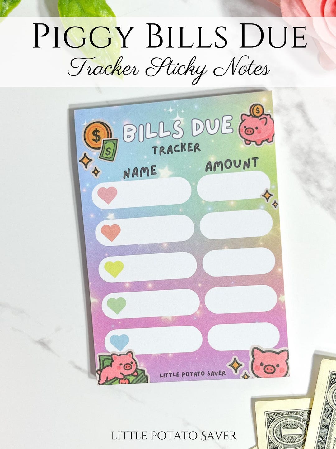 Piggy Bills Due Tracker Sticky Notes | 50 Pages | Budget Sticky Note ...
