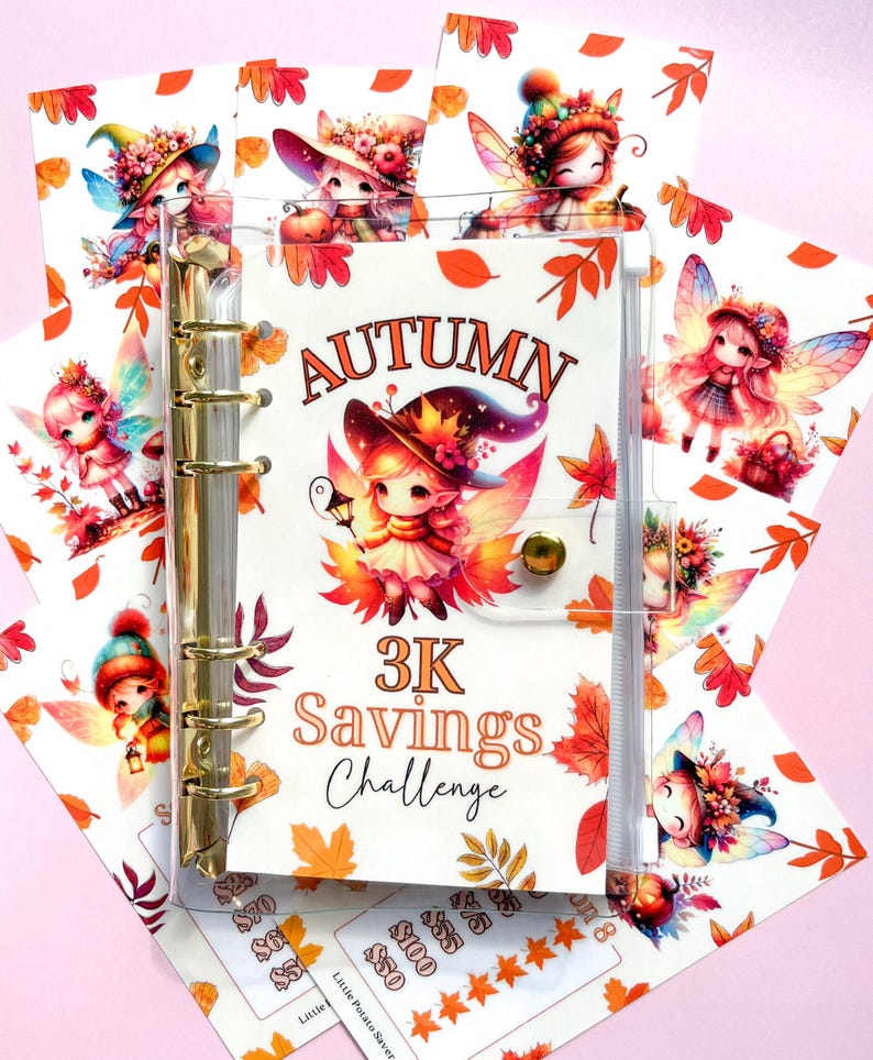 1k 3k 5k Autumn Fairies Savings Challenge Budget Binder L Cash Stuffing ...