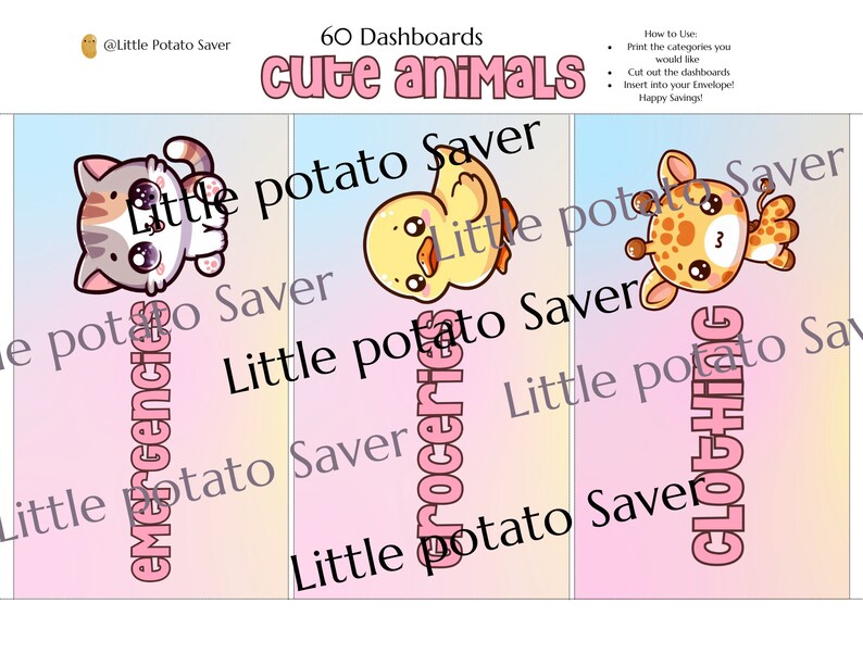 60 Cute Animals Dashboards | A6 Cash Envelope Category Inserts ...