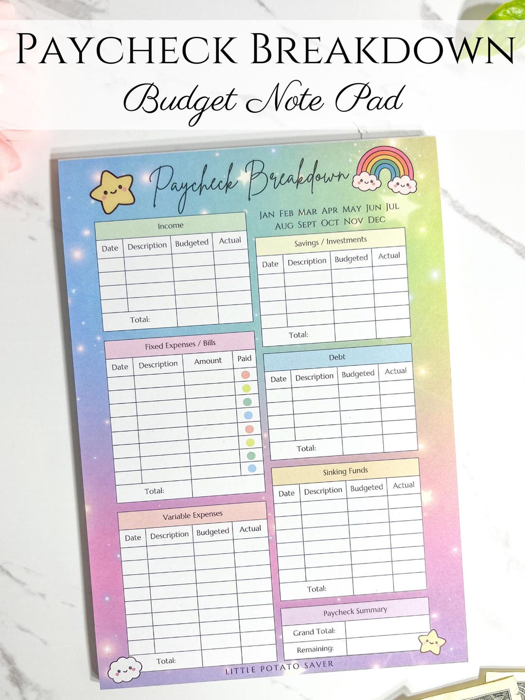 Budget & Paycheck Breakdown Note Pad | 50 Sheets A5 Size | Stationary ...