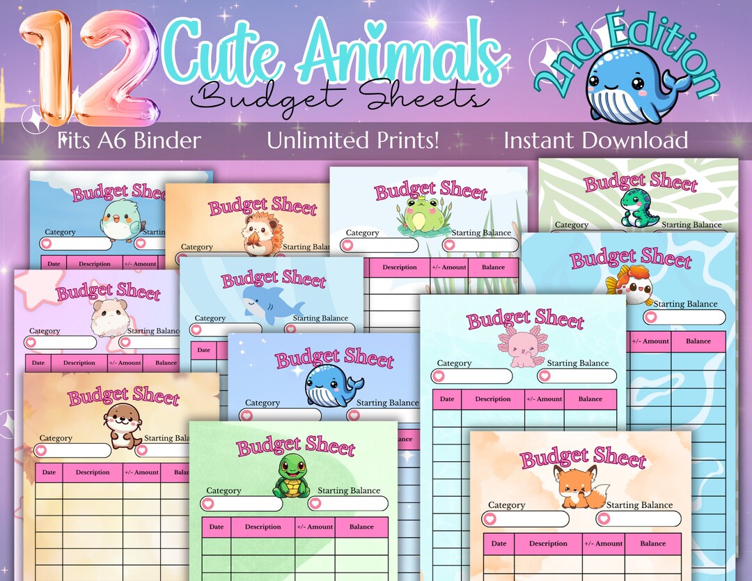 12 Budget Sheets - Cute Animals 2nd Edition| Money Tracker | A6 Savings ...