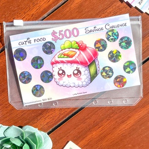 50-1000 Cutie Foods Savings Challenge Scratchers | Kawaii Cute Rainbow ...
