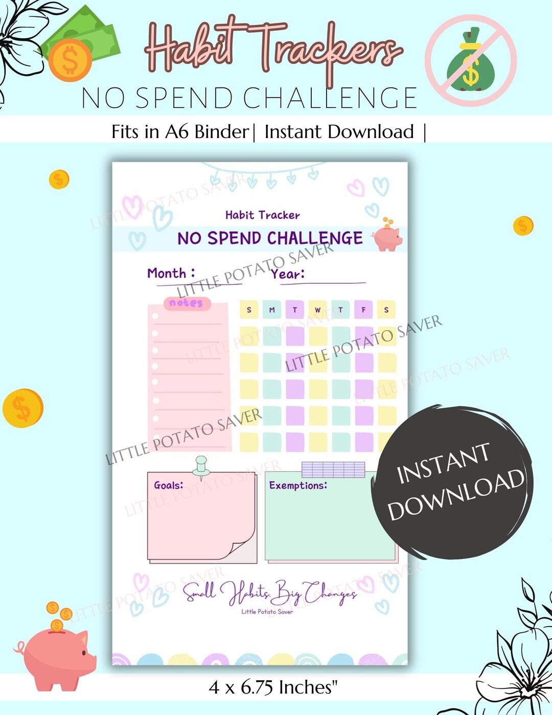 NO SPEND CHALLENGE | Habit Tracker | Printable Savings Challenge | for ...