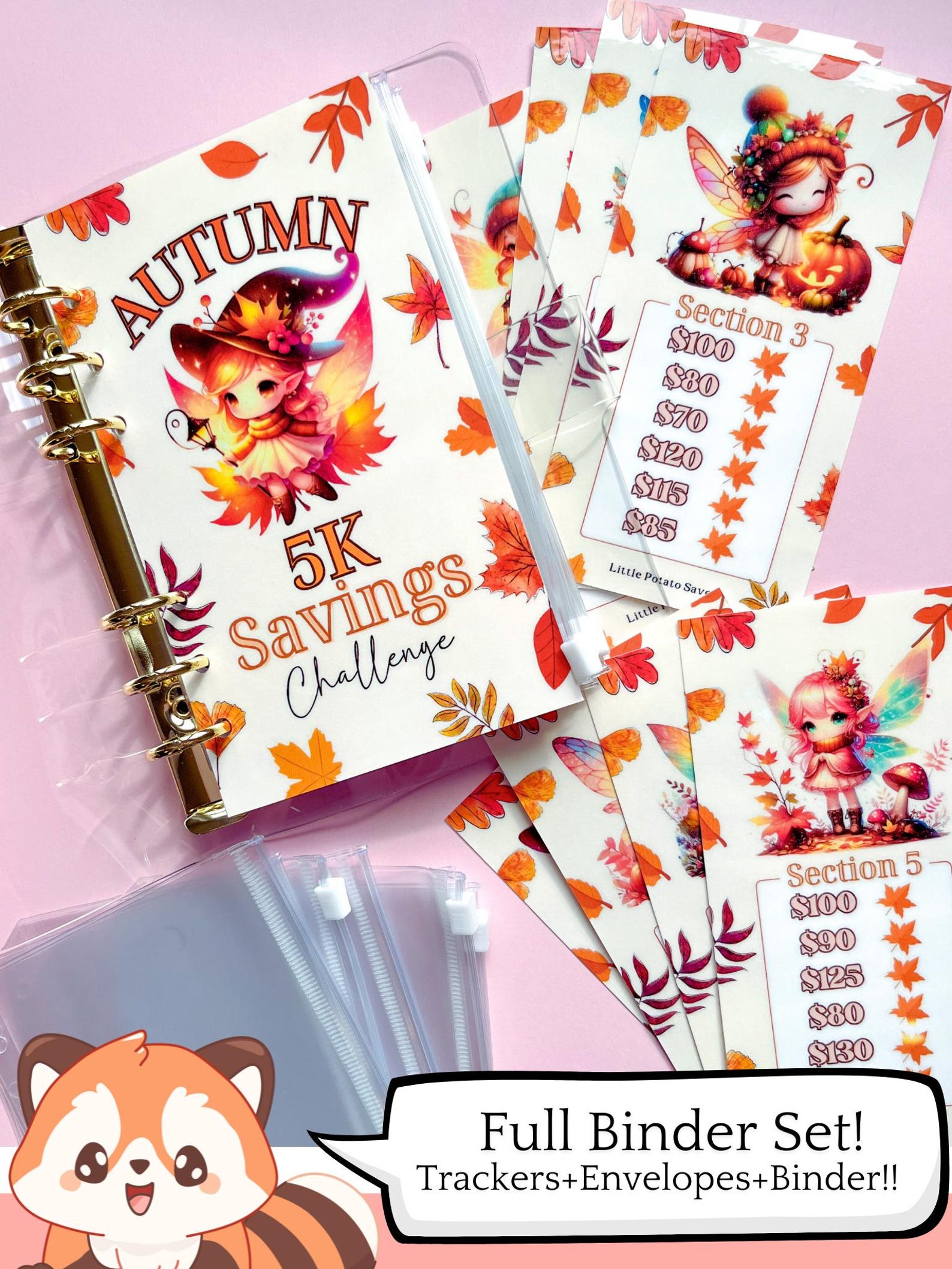 1k 3k 5k Autumn Fairies Savings Challenge Budget Binder L Cash Stuffing ...