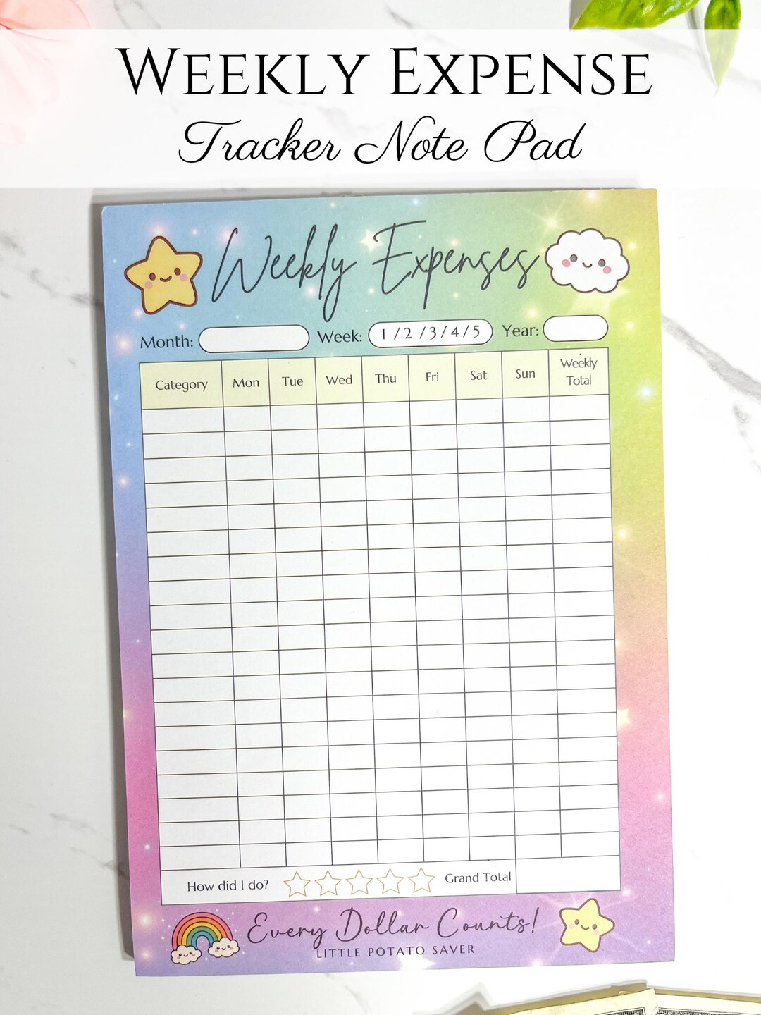 Weekly Expense Tracker Budget Note Pad | 50 Sheets A5 Size | Stationary ...