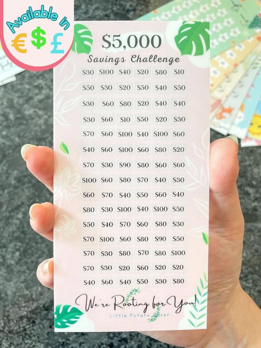 5000 Dollar Savings Challenge Money Tracker | Laminated | for Budget ...