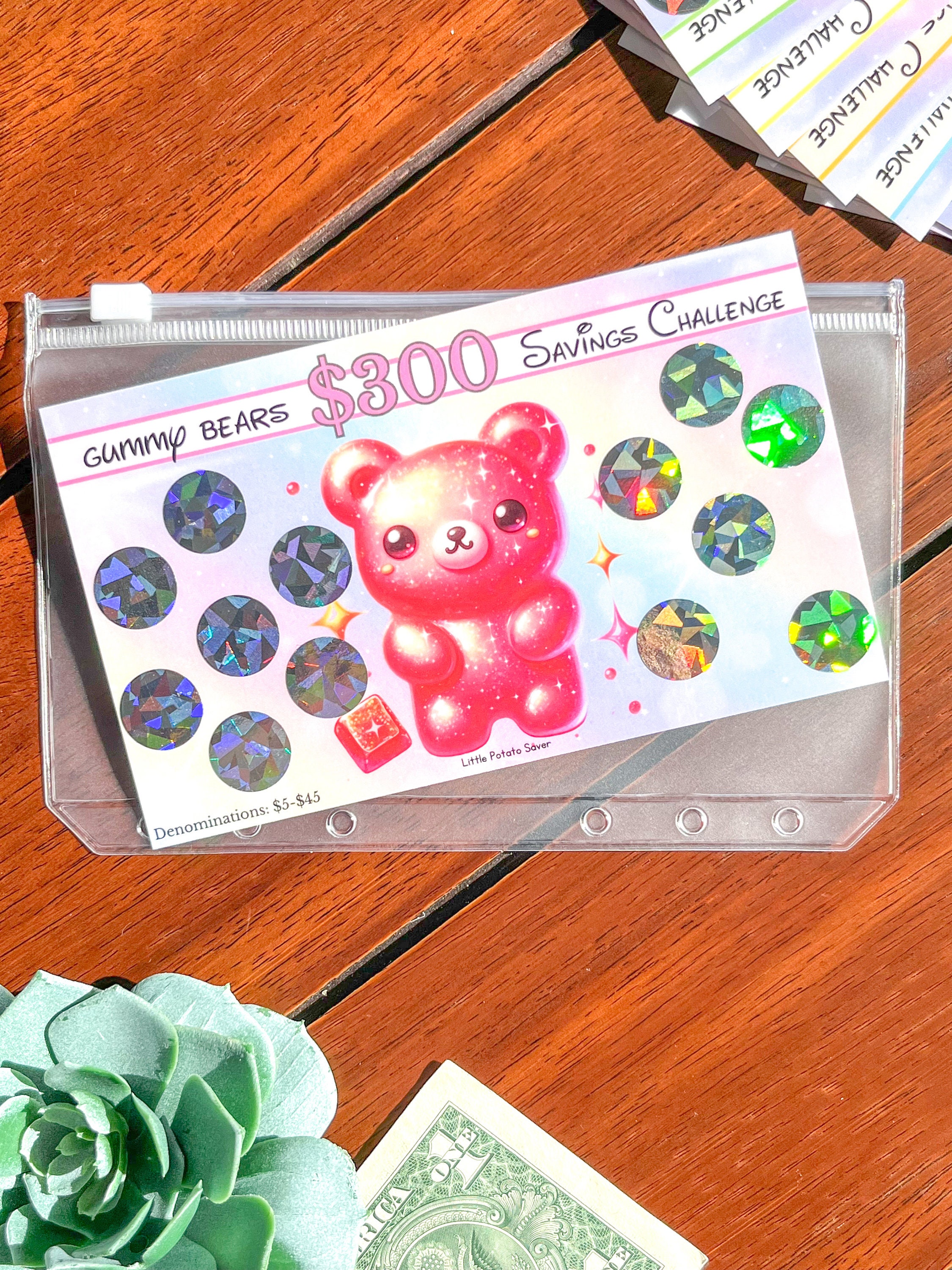 50-1000 Gummy Bear Savings Challenge Scratchers | Kawaii Cute Rainbow ...