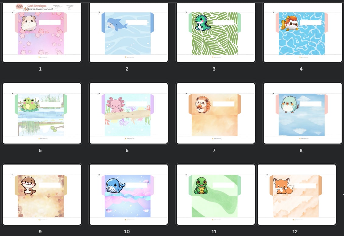 24 Blank Dashboard & Envelope - Cute Animals 1st Edition | A6 Cash ...