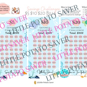 5, 10, 20 Dollar Bills Savings Challenge Printable A6 Budget Binder ...