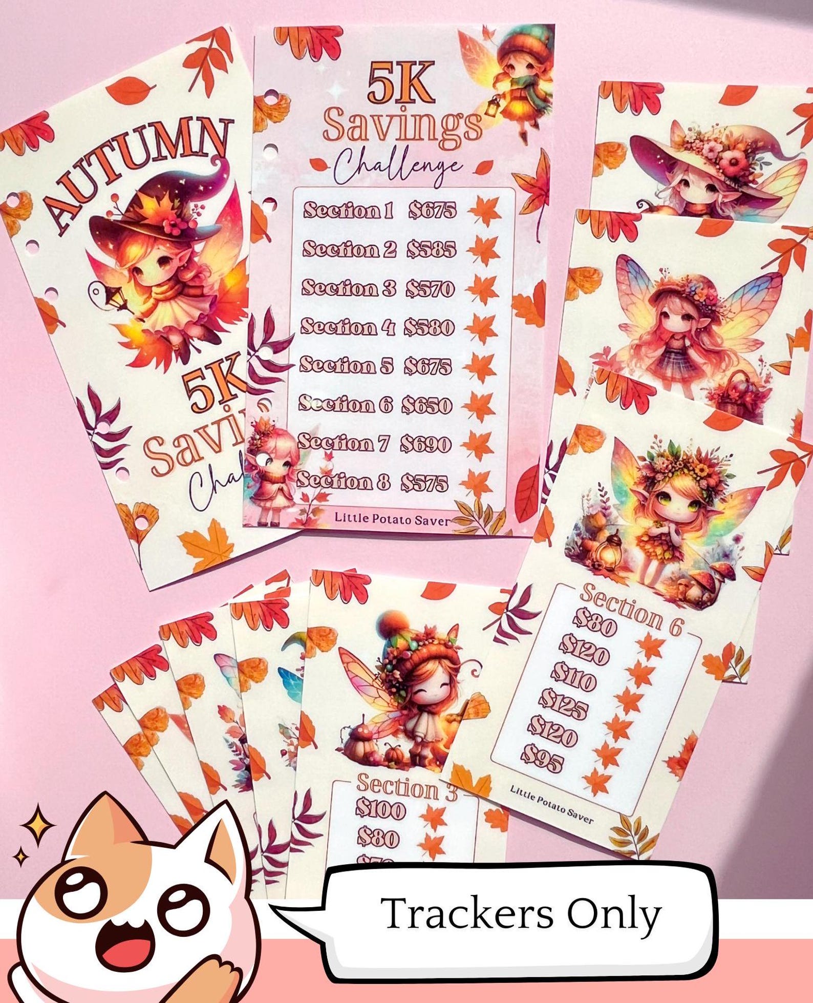 1k 3k 5k Autumn Fairies Savings Challenge Budget Binder L Cash Stuffing ...