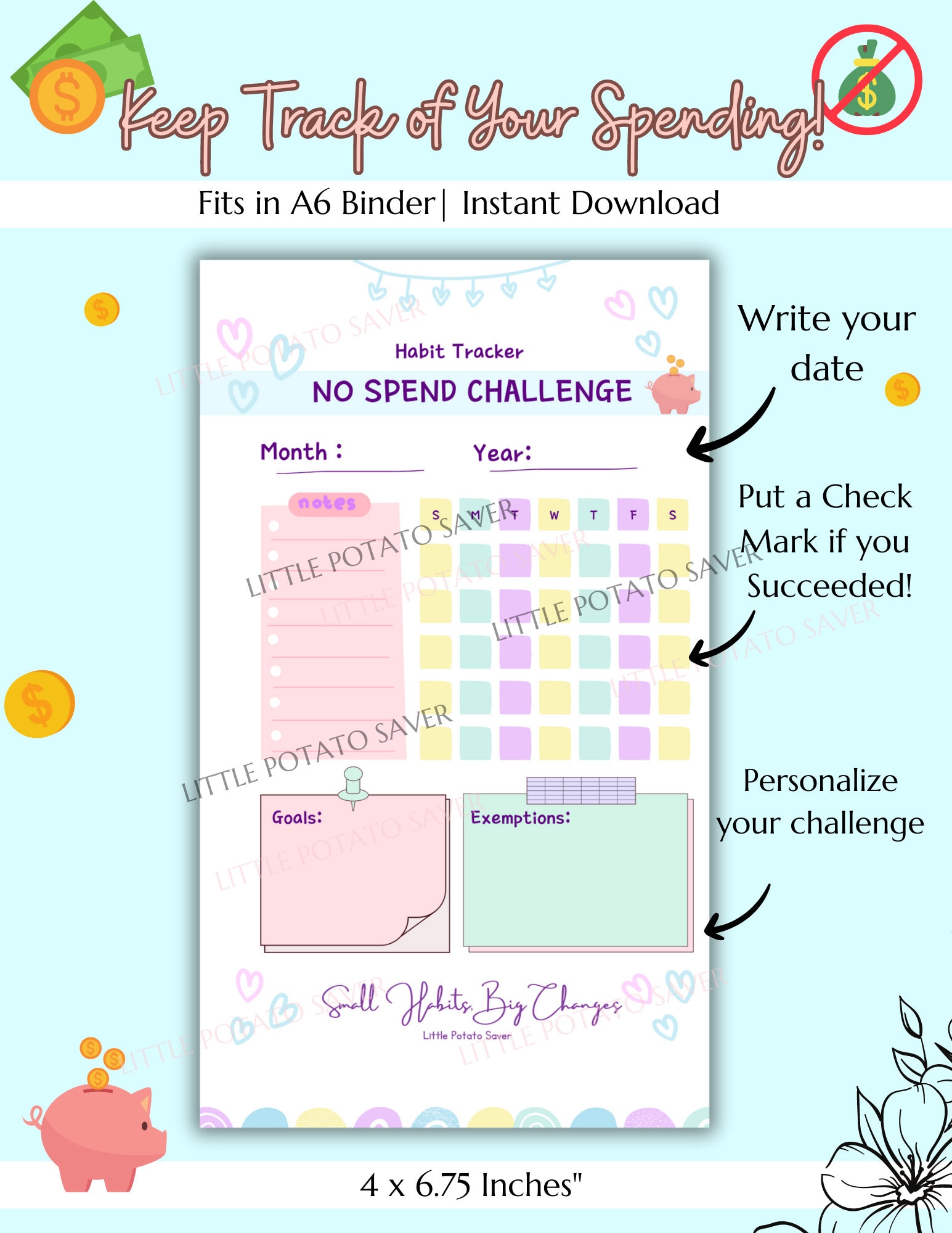 NO SPEND CHALLENGE Habit Tracker Printable Savings - Etsy