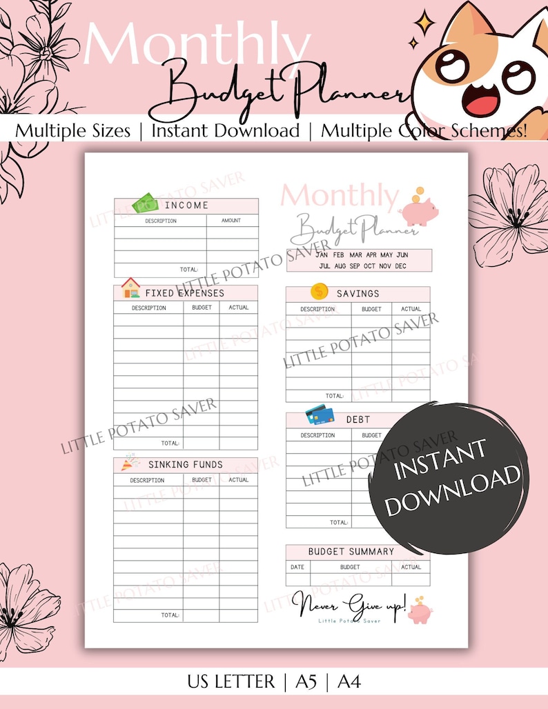 MONTHLY BUDGET TRACKER Sheet Printable Monthly Income - Etsy