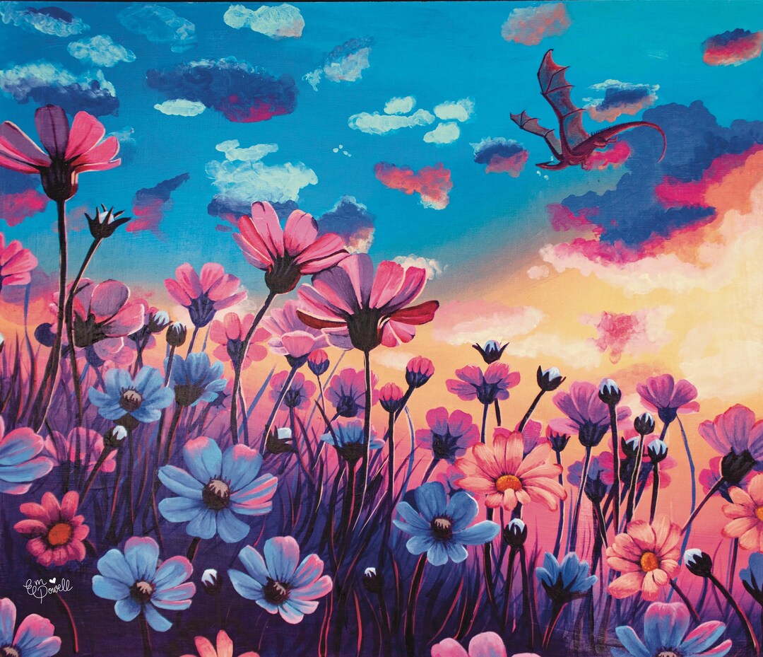 Enchanted Skies and Petals | Art Print | Whimsical Decor | Home Decor ...