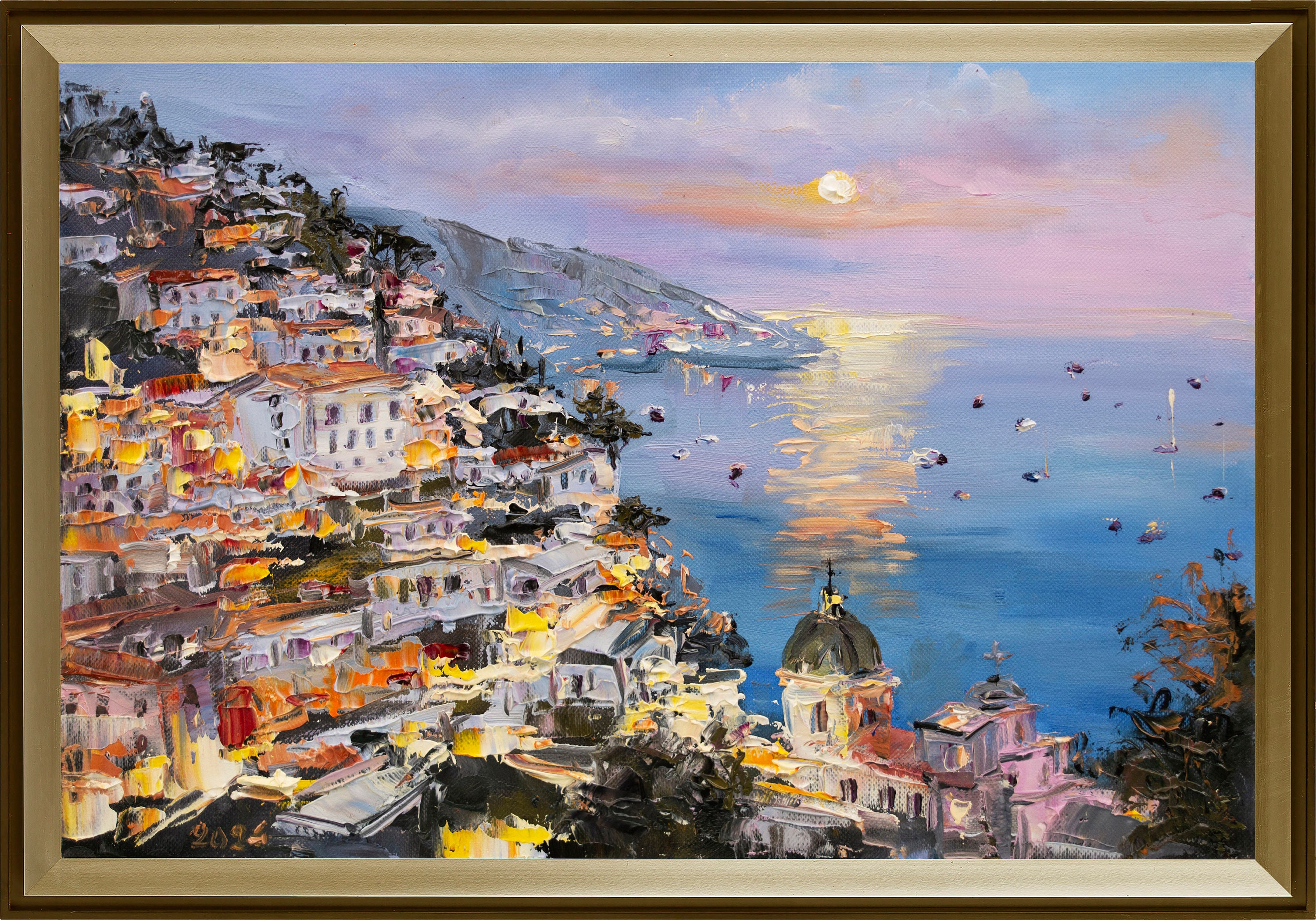 Positano Painting. Amalfi Coast Italy. Original Painting of a Rainy ...