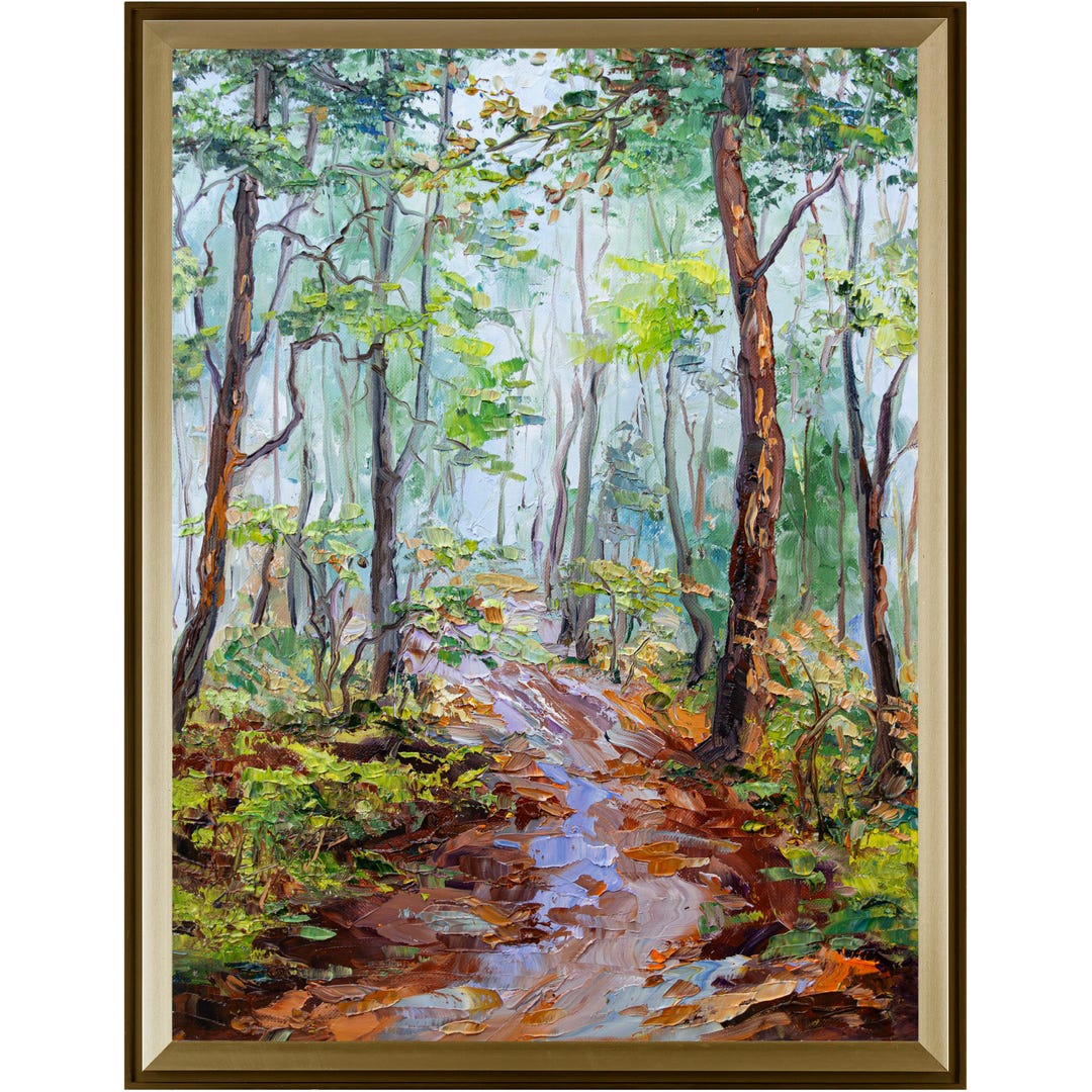 Original Oil Painting Forest Fog Frt, Impasto Landscape Painting, Misty ...