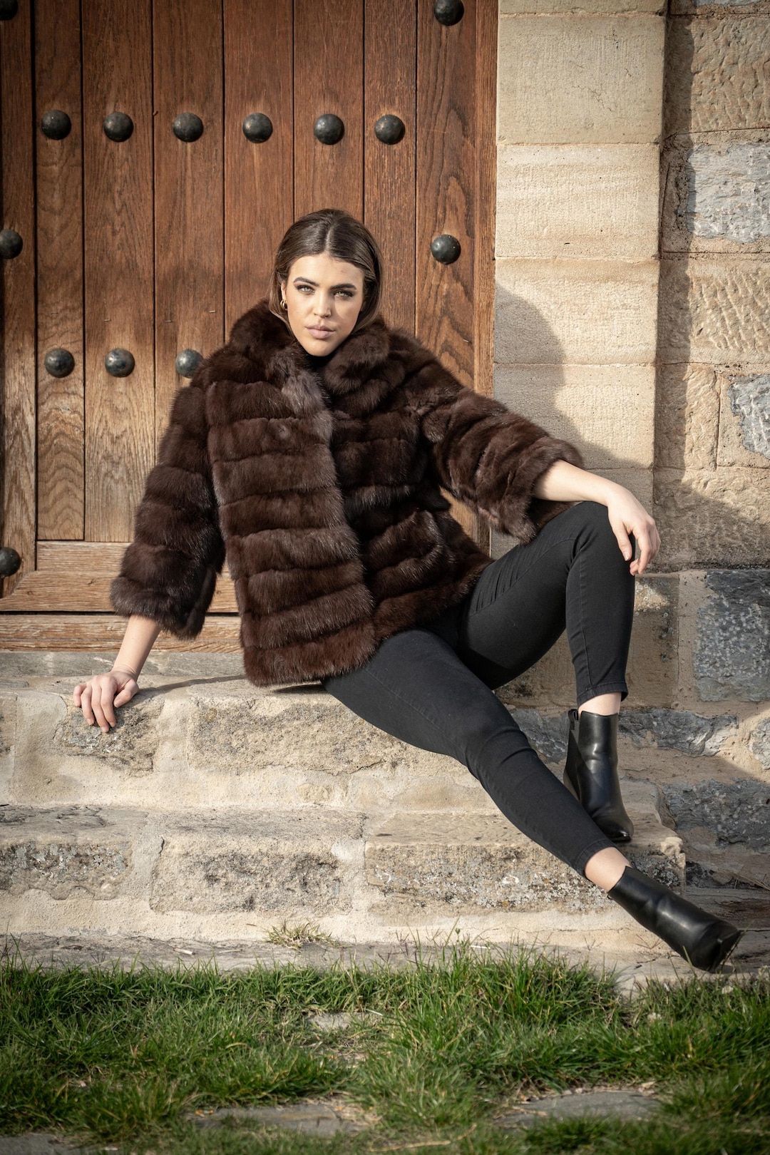 High Quality Brown Real Sable Marten Fur Jacket. Full Skin Winter Women ...