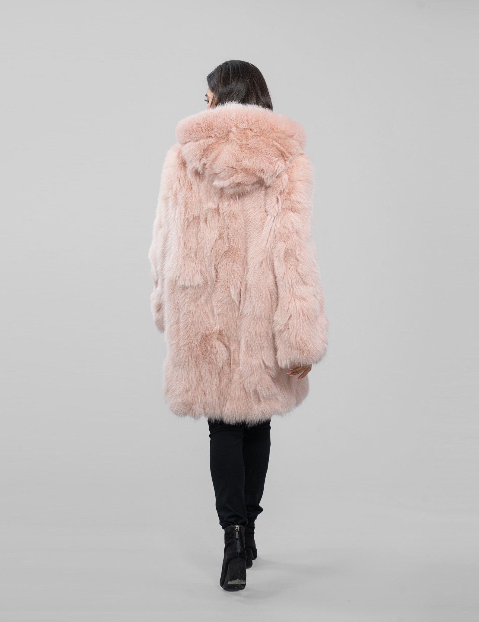Long Line Fluffy Pink Fox Fur Coat With Hood. Super Warm Real - Etsy
