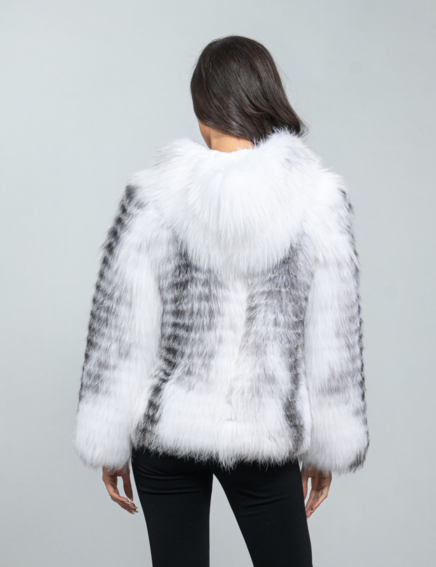 Hooded Arctic Marble Fox Fur Jacket. Natural Color Full Skin Real Fox ...