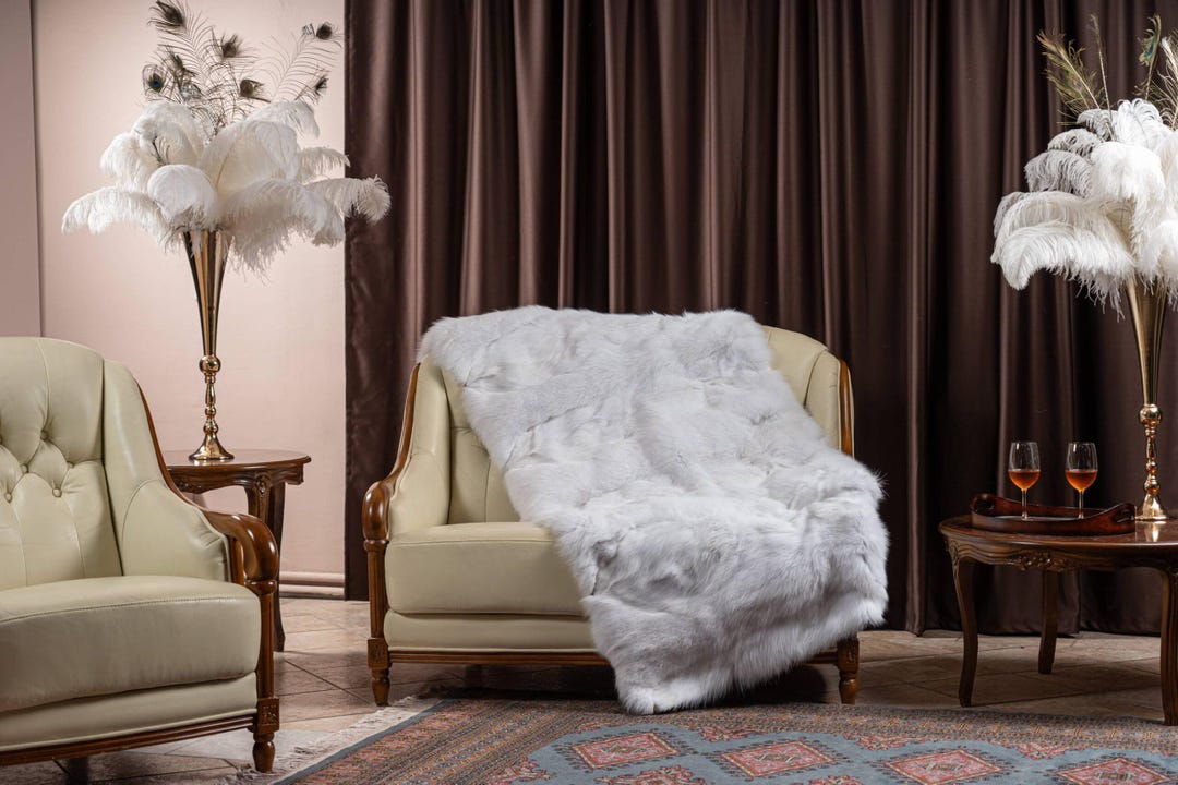 White Natural Color Real Fox Fur Blanket. Modern Zaets Fur Throw, Fur ...