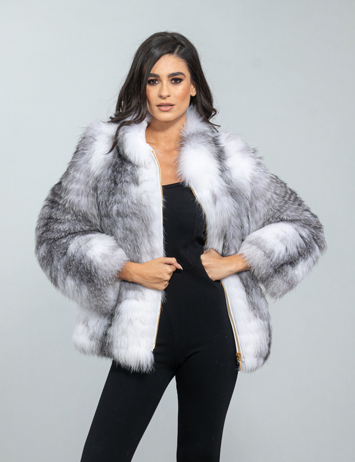Arctic Marble Fox Fur Jacket. Natural Color Full Skin Real Fox Fur ...