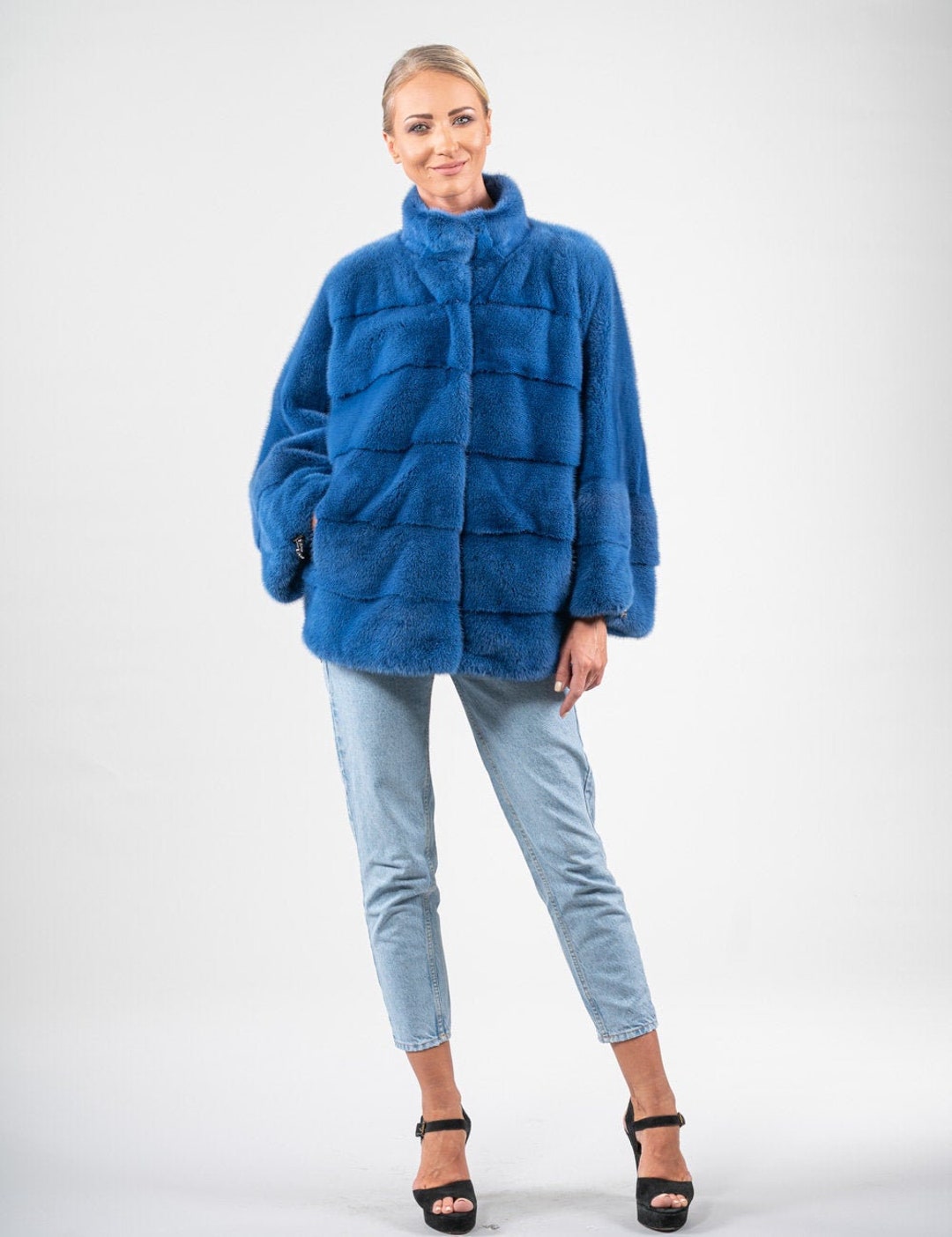 Light Blue Full Skin Saga Mink Fur Jacket. Winter Jacket, Women's ...