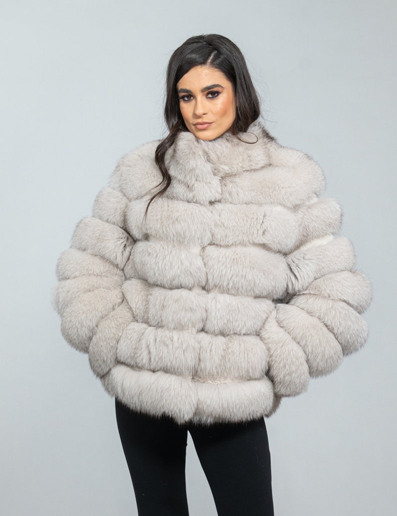 Beige Fox Fur Jacket, Full Skin Fox Fur Winter Outerwear. Women's ...