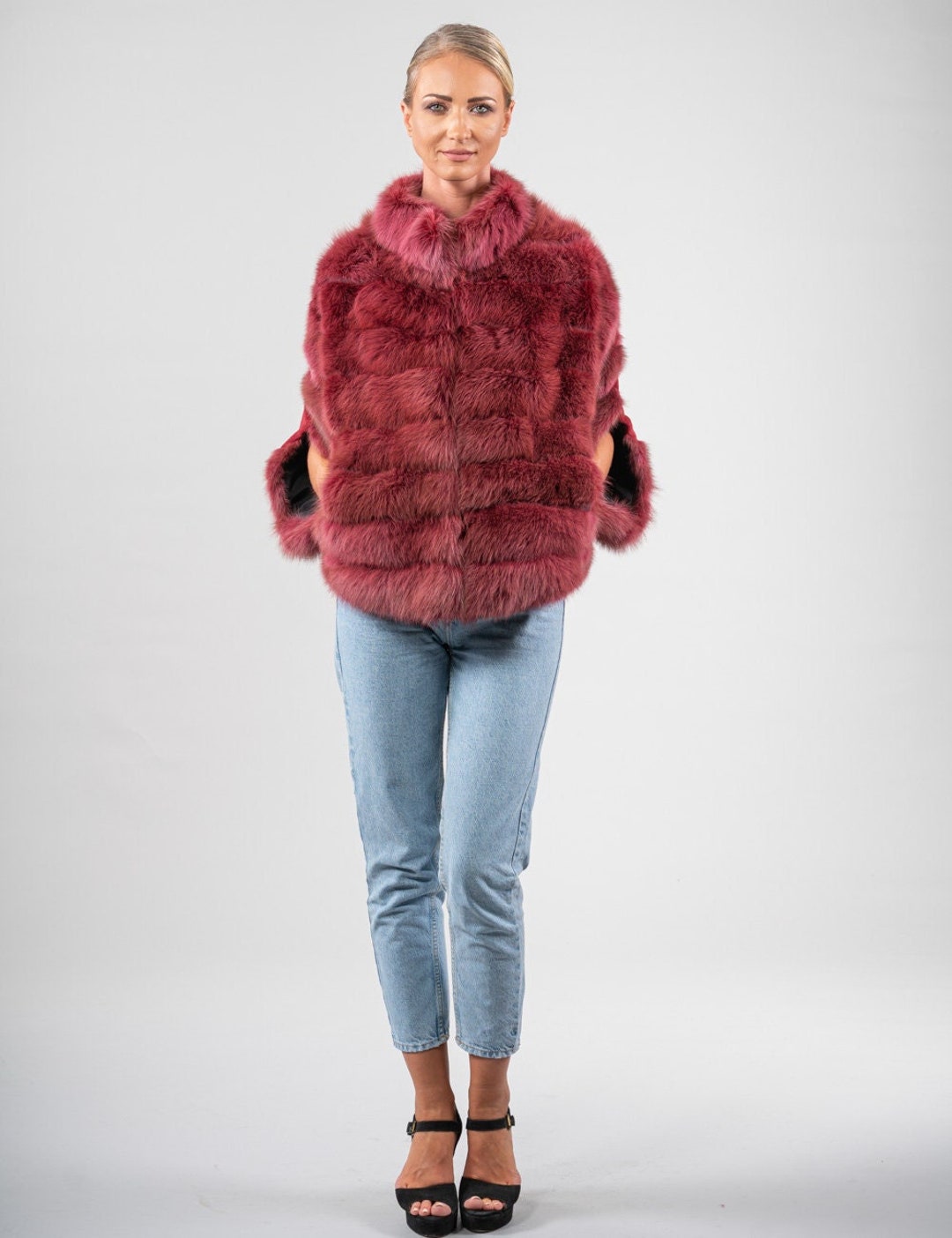 Burgundy Sable Marten Fur Cape With Real Mink Fur on the Sleeves ...